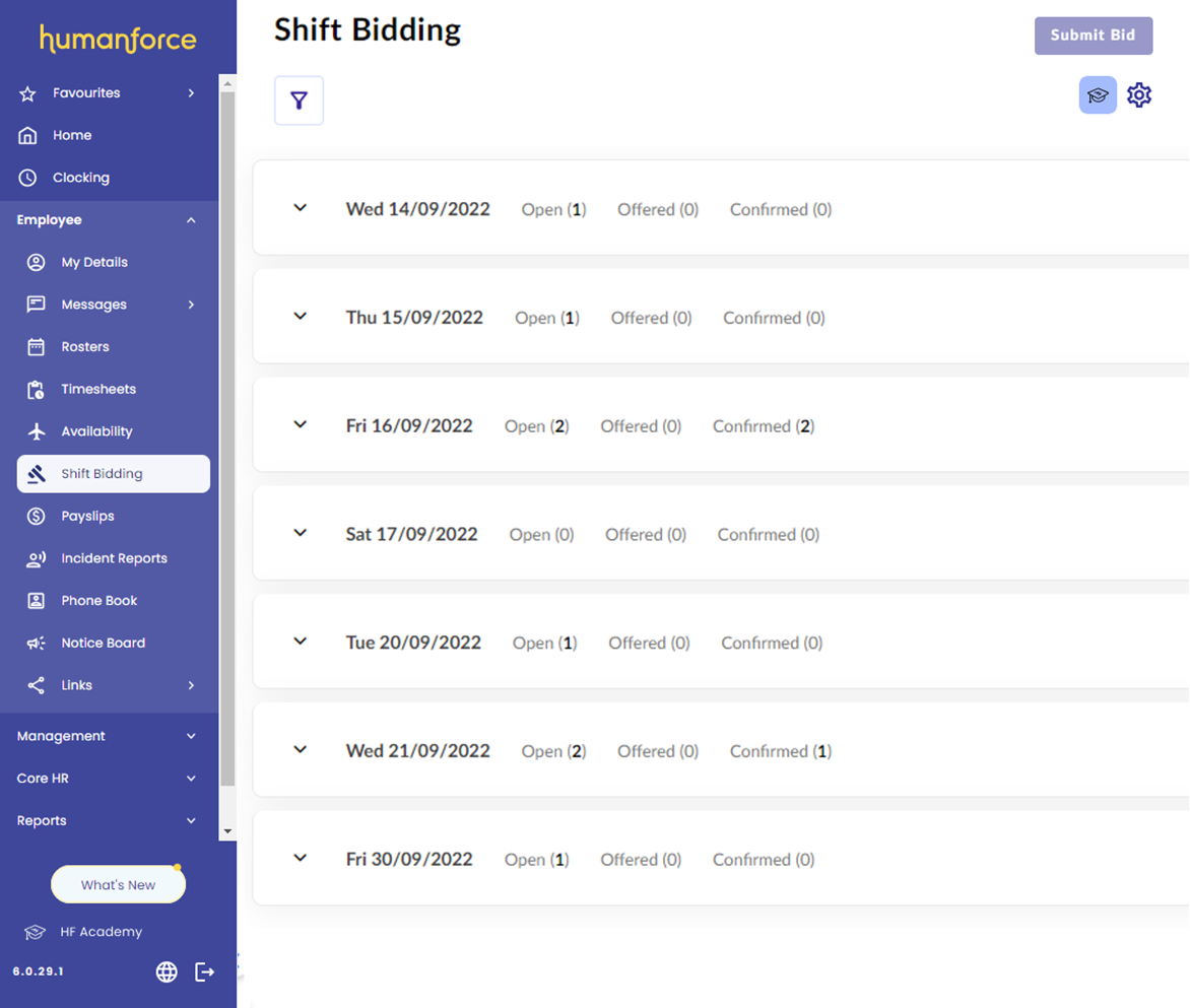Bid for shifts in Humanforce WFM (Web) – Humanforce