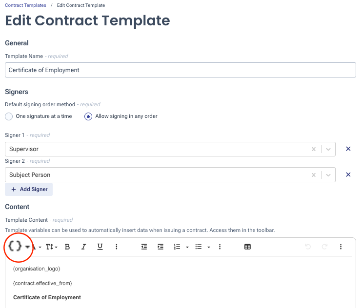 Contract Template Variables – Humanforce