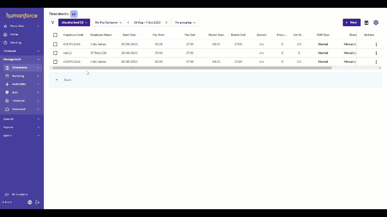 Authorising Timesheets to Roster Time – Humanforce