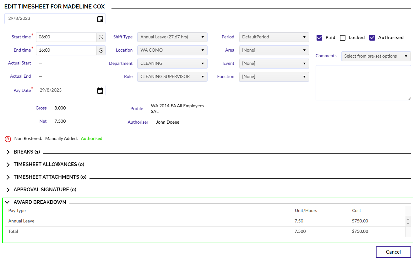 Viewing Breakdown of Rate Costs in Timesheets – Humanforce