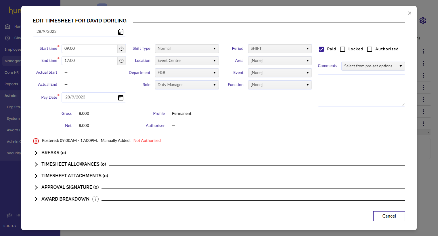Edit Timesheets – Humanforce