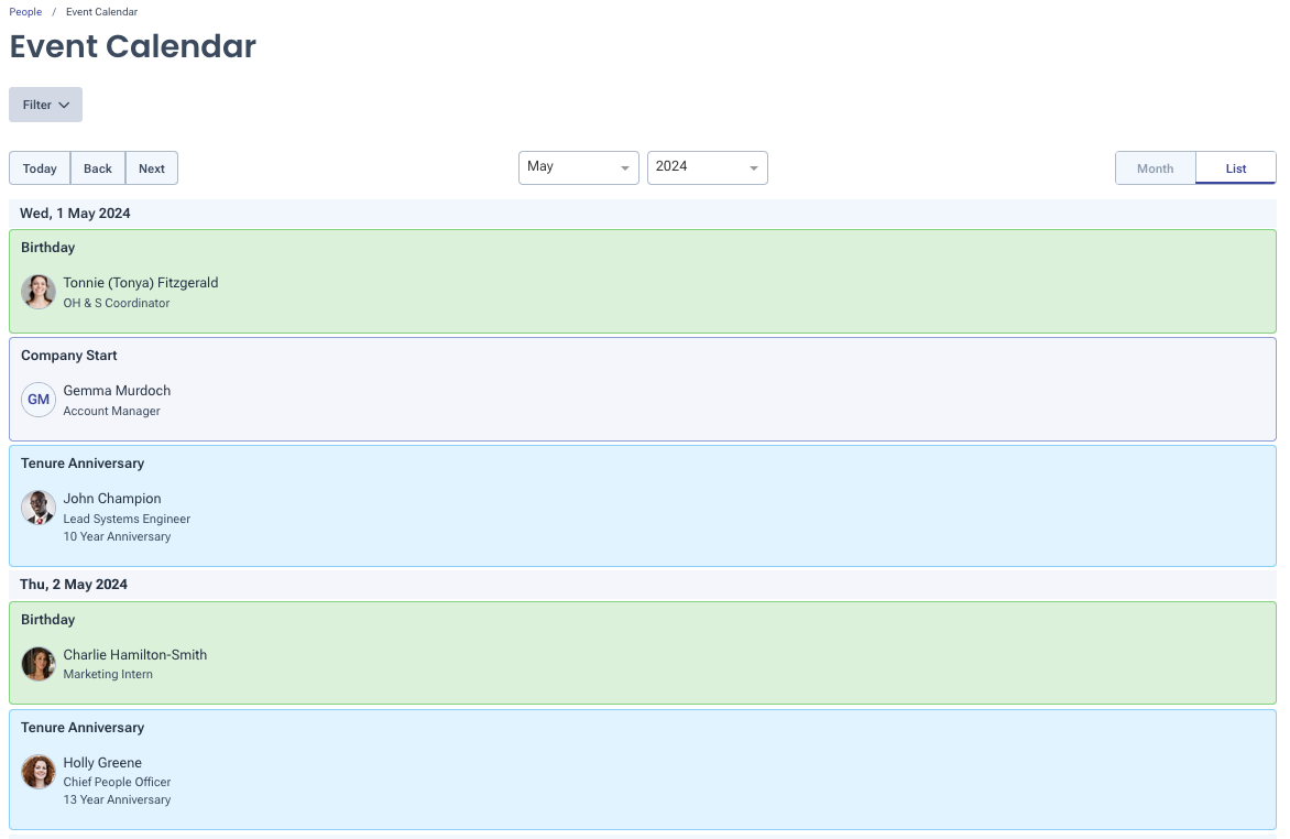 Event Calendar – Humanforce
